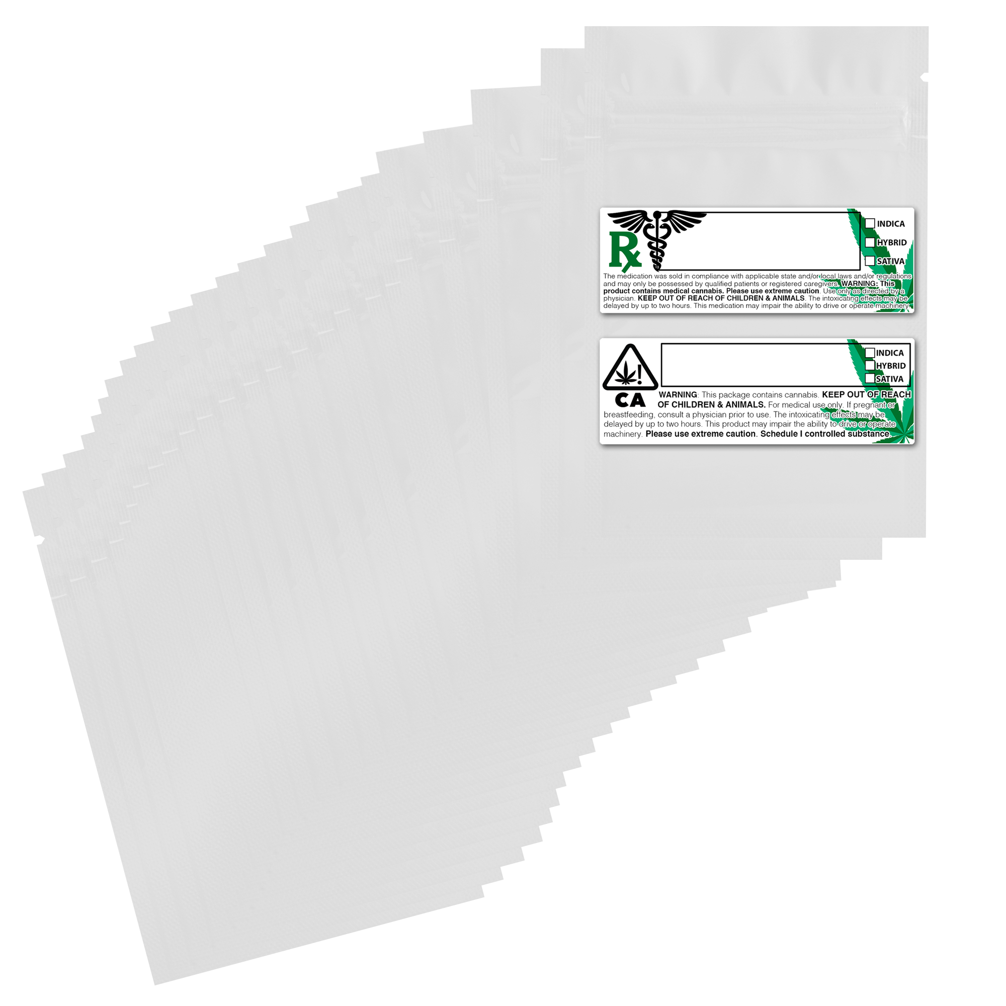 1 Gram Gloss White & Gloss White Mylar Bags + Labels - (100 qty.)