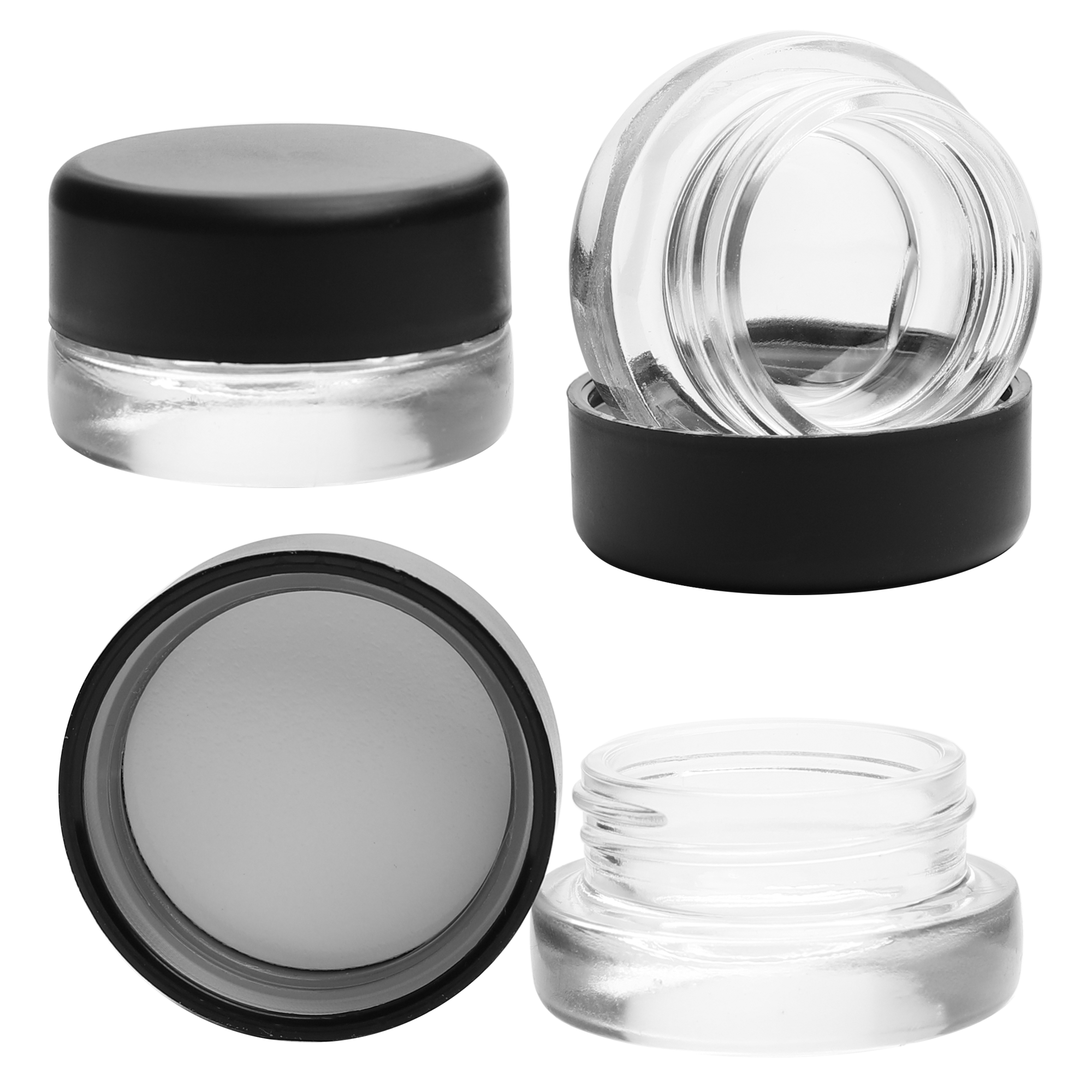 7ML Premium Clear Glass Concentrate Jar - Black Smooth CR Cap (400 qty