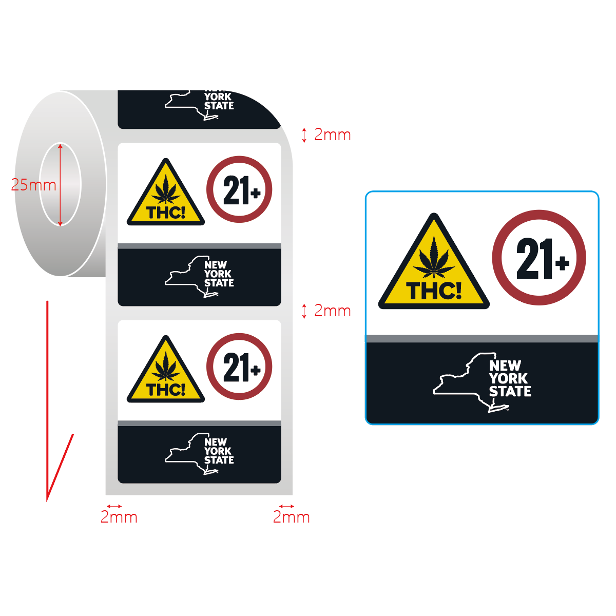 New York Compliant THC Universal Cannabis Warning Symbol (1,000 qty.)