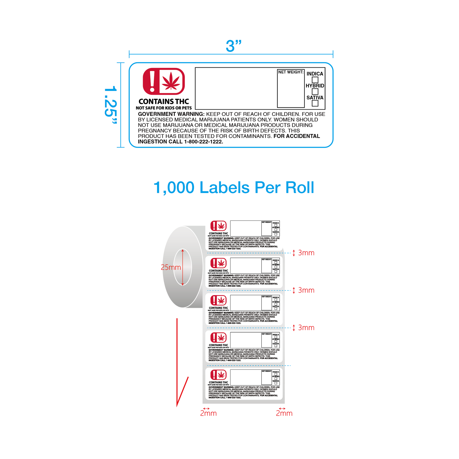 OMMA 3x1.25 Oklahoma THC Universal Symbol Labels (1,000 qty.)
