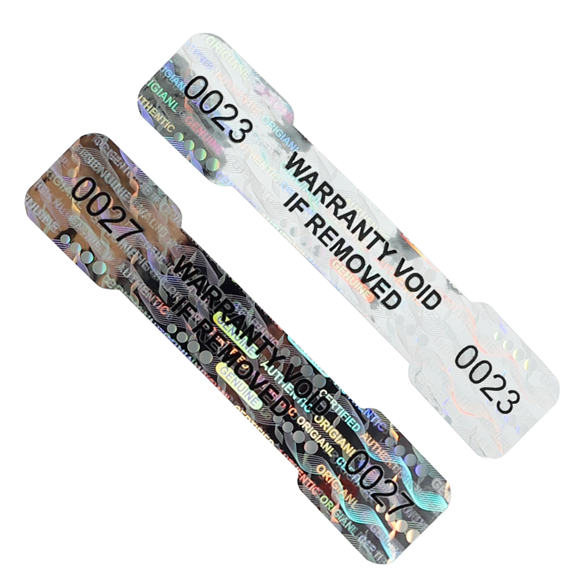 Holographic Tamper Evident Dog Bone Security Labels - Serial Numbers H